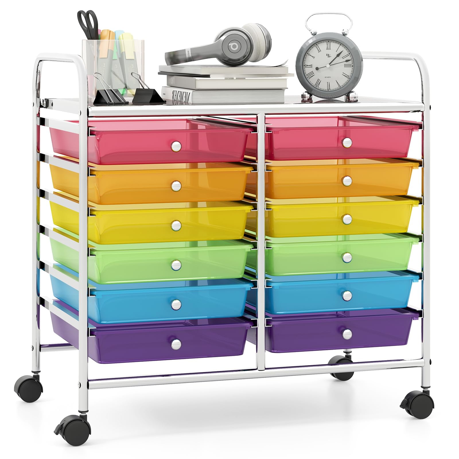 12 Compartment Mobile Storage Cart, Rolling Drawer Organizer for ...