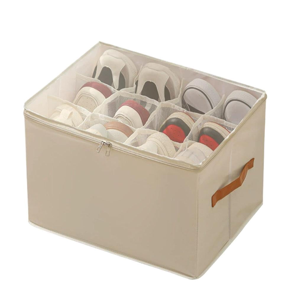 12-Compartment Shoe Storage Organizer, Robust Foldable Fabric Bin with ...