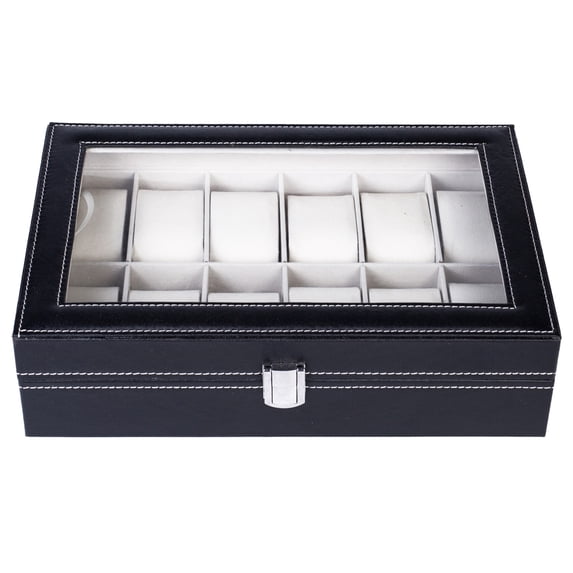 12 Compartments Leather Watch Box Top-Opening Watch Storage Case ...