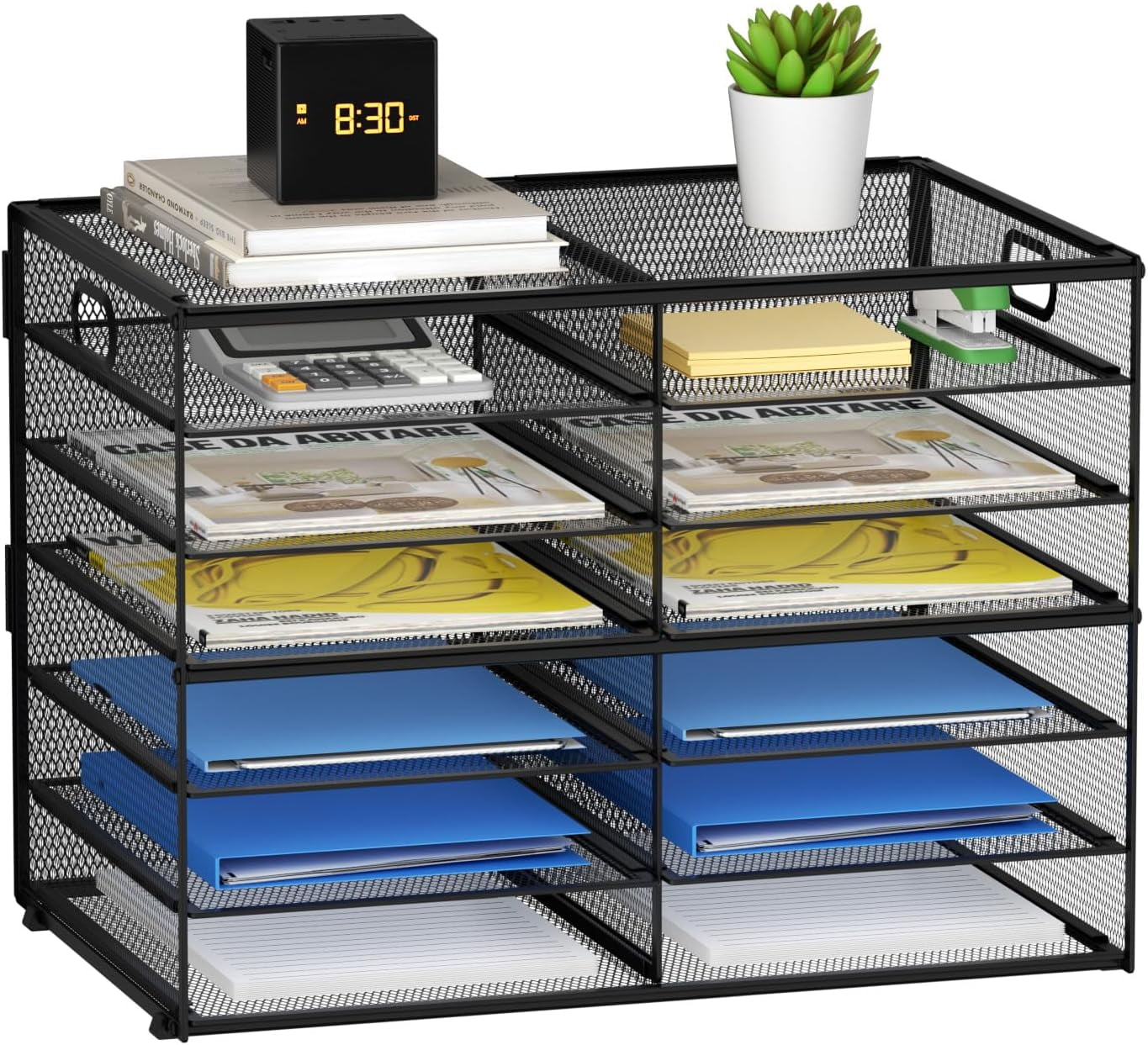 12 Compartments Paper Organizer for Desk, Mesh Literature Organizer ...