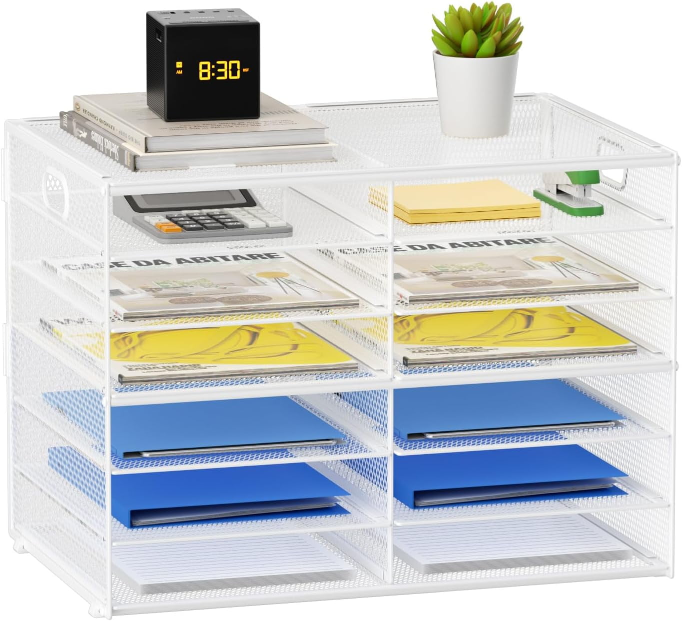 12 Compartments Paper Organizer for Desk, Mesh Literature Organizer ...
