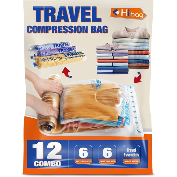 12 Compression Bags for Travel Essentials, Vacuum Packing Space Saver ...