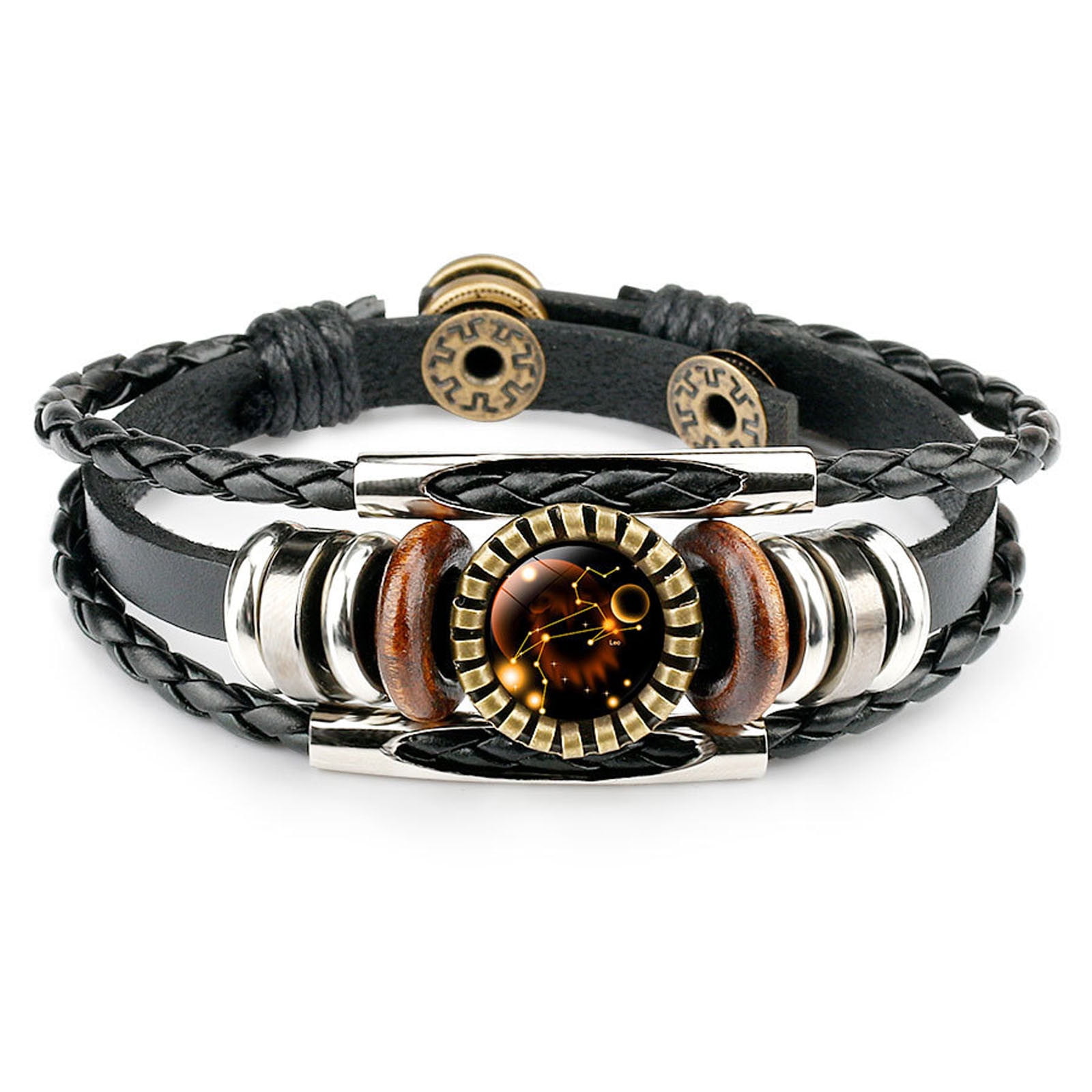 12 Constellation Bracelet Charm Leather Rope Bracelet Ladies Men Hand ...