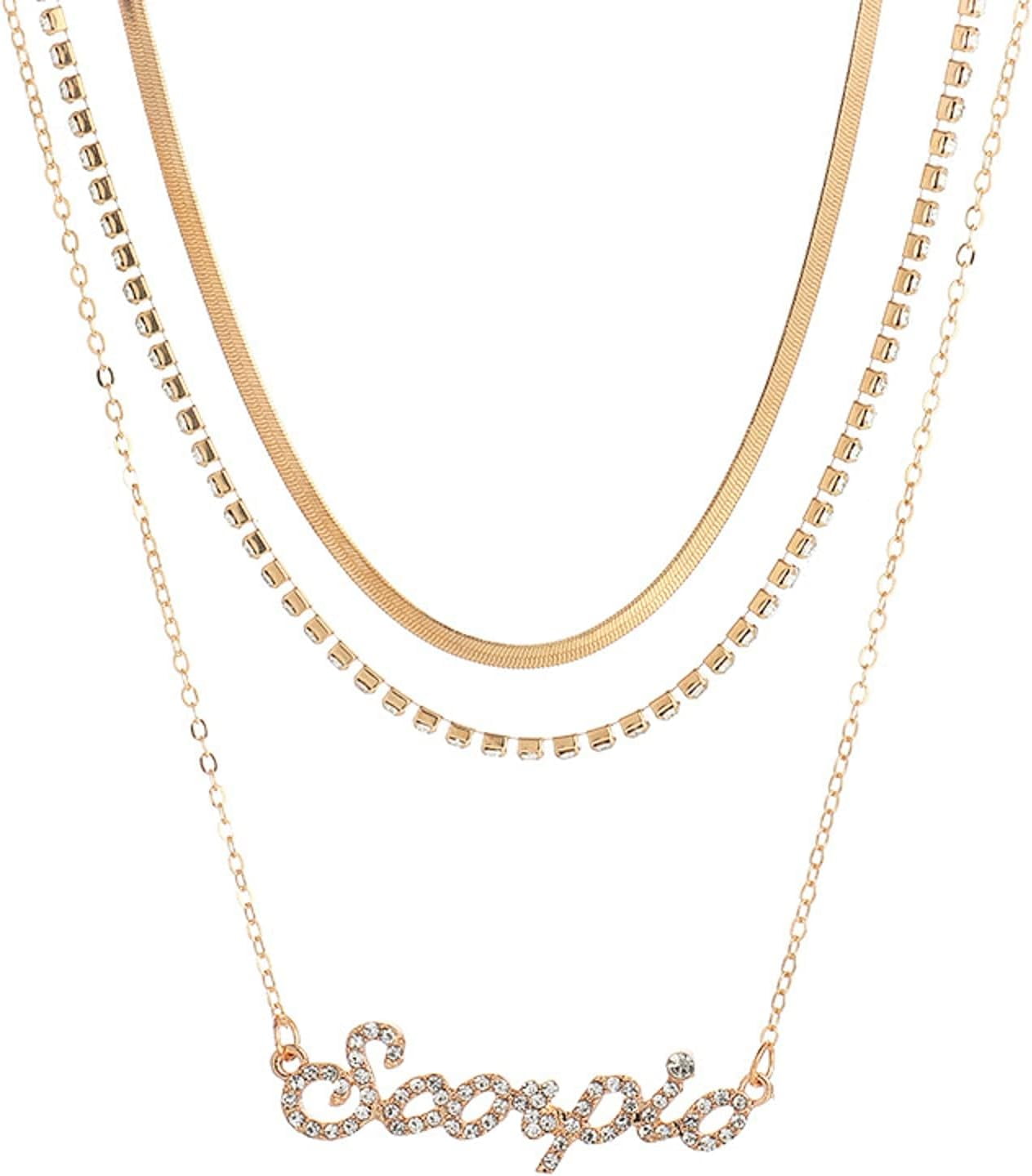 12 Constellation Multilayer Necklace Choker Zodiac Letter Snake Chain ...