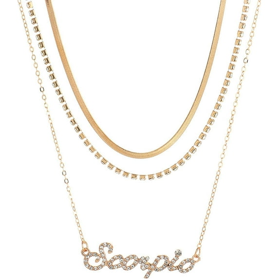 12 Constellation Multilayer Necklace Choker Zodiac Letter Snake Chain ...