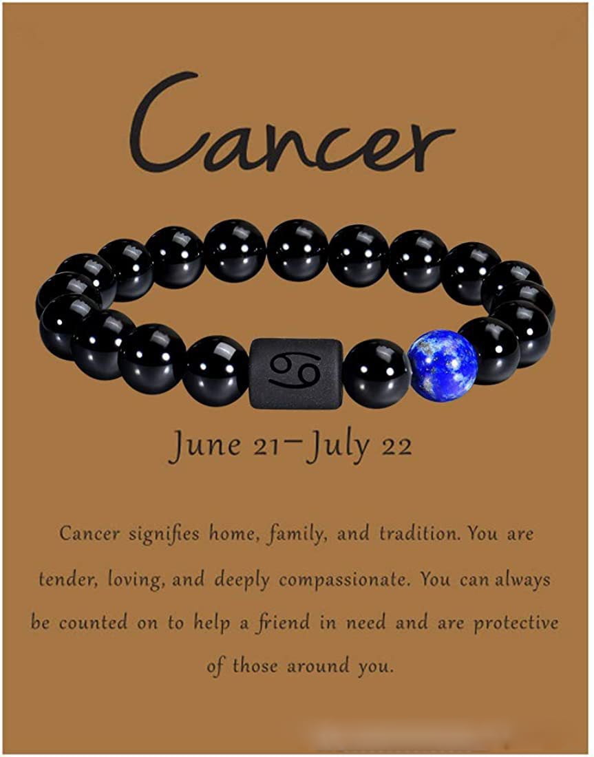 12 Constellation Natural Round Lazuli Beads Stretch Bracelets with ...