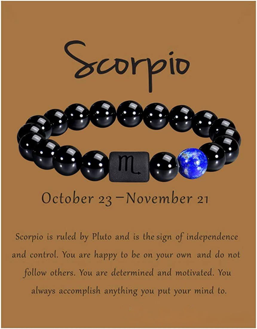 12 Constellation Natural Round Lazuli Beads Stretch Bracelets with ...