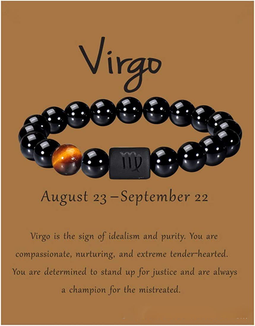 12 Constellation Natural Round Tiger Eye Beads Stretch Bracelets with ...