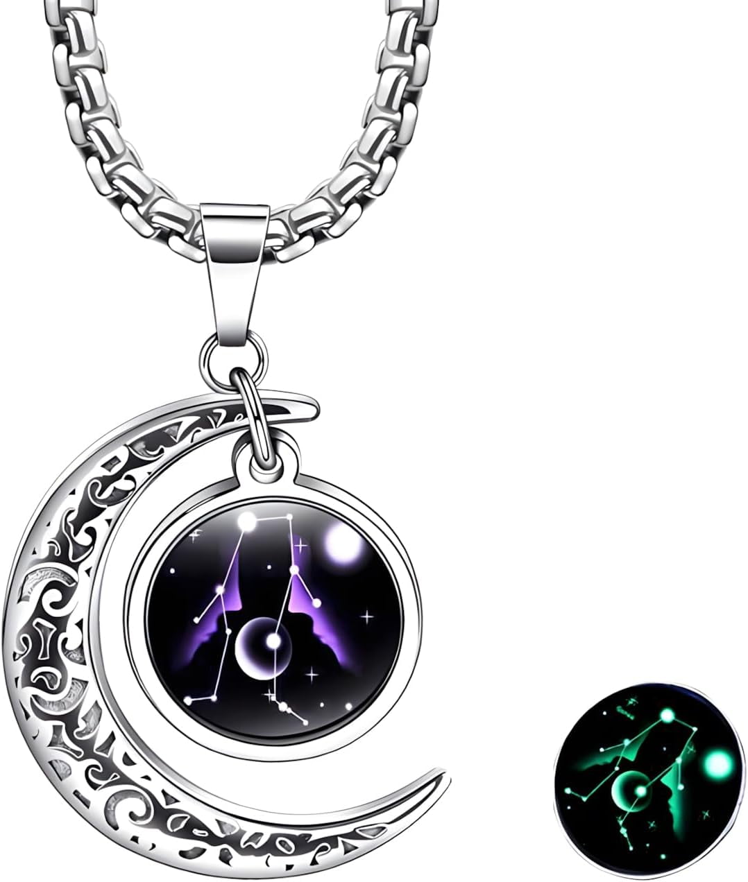 12 Constellation Pendant Necklace for Women Men Moon Zodiac Sign ...