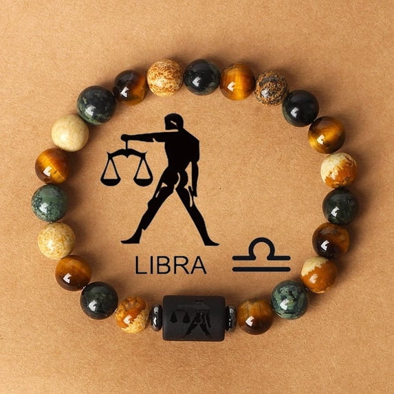 12 Constellations Natural Tiger Eye & Picture Jasper Round Beaded ...