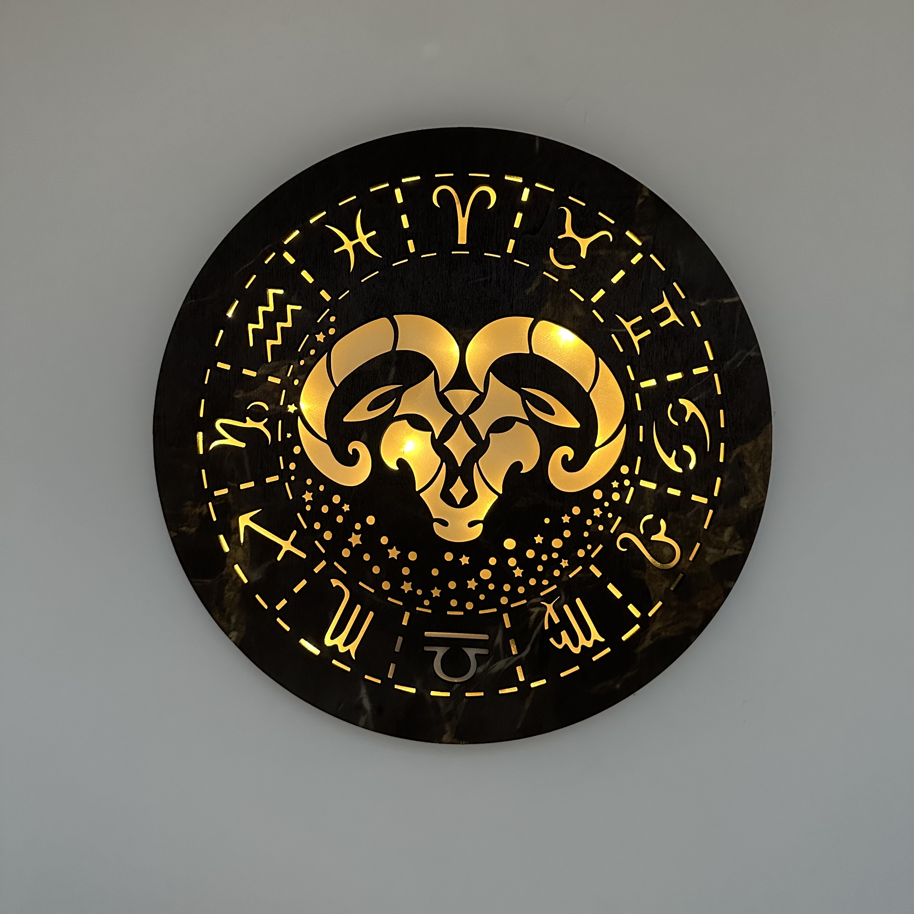 12 Constellations Series Wooden Round Sign Decoration - Aries LED Wood ...
