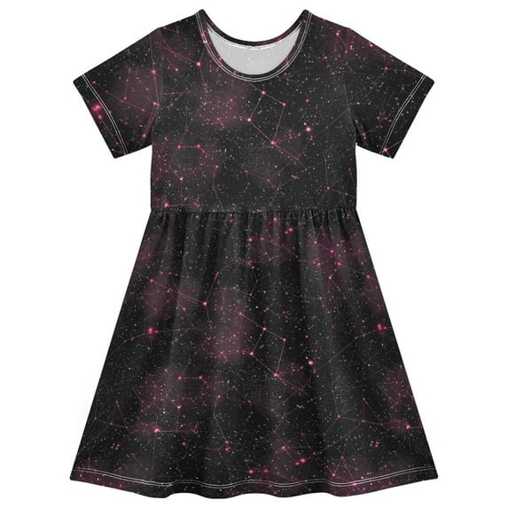 12 Constellations Short Sleeve Dress A-Line Cute Midi Casual Sundress 2 ...