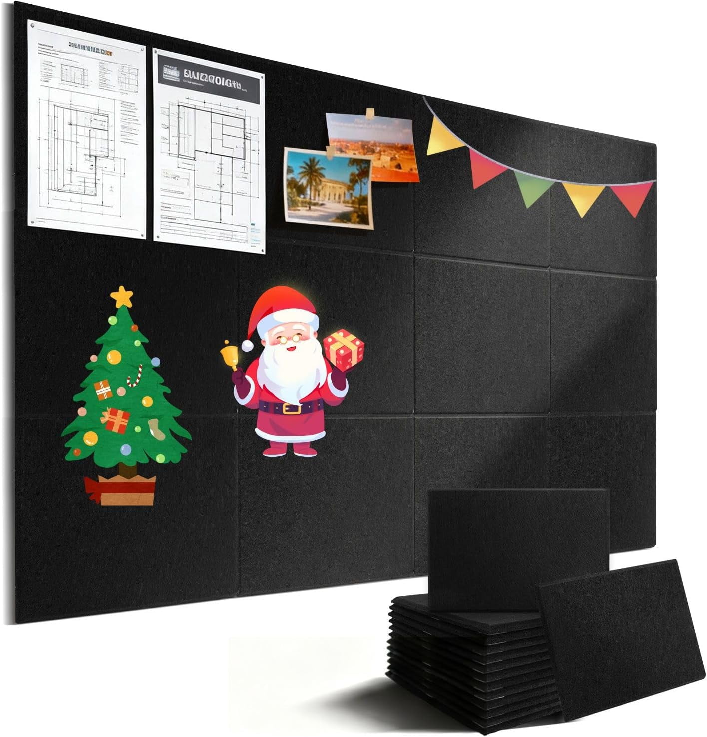 12 Cork Boards for Walls, 48" x 24" Large Felt Wall Tiles, Black ...