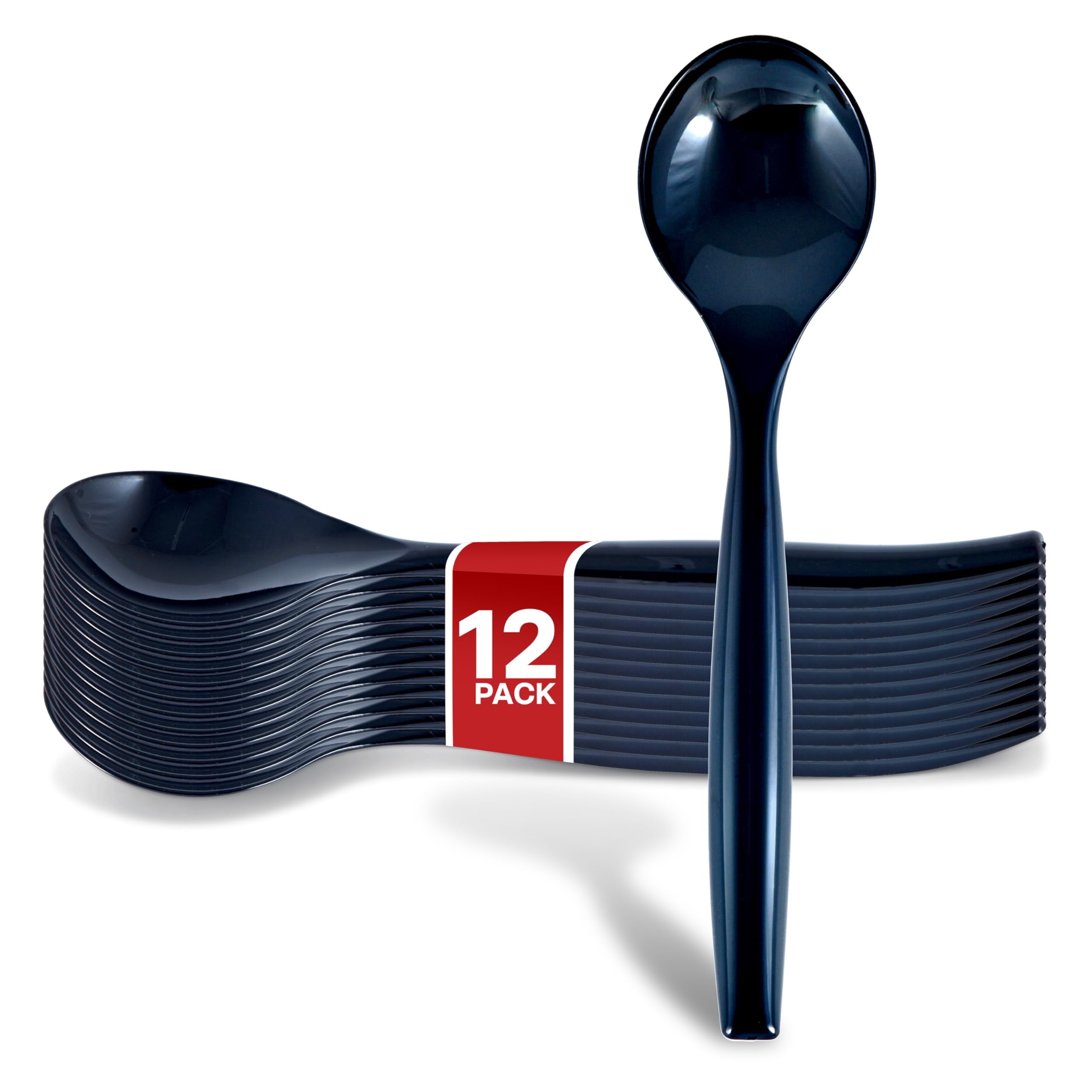 12 Count 10-Inch Disposable Serving Spoons, Black Plastic Serving Spoons for Catering Weddings ...