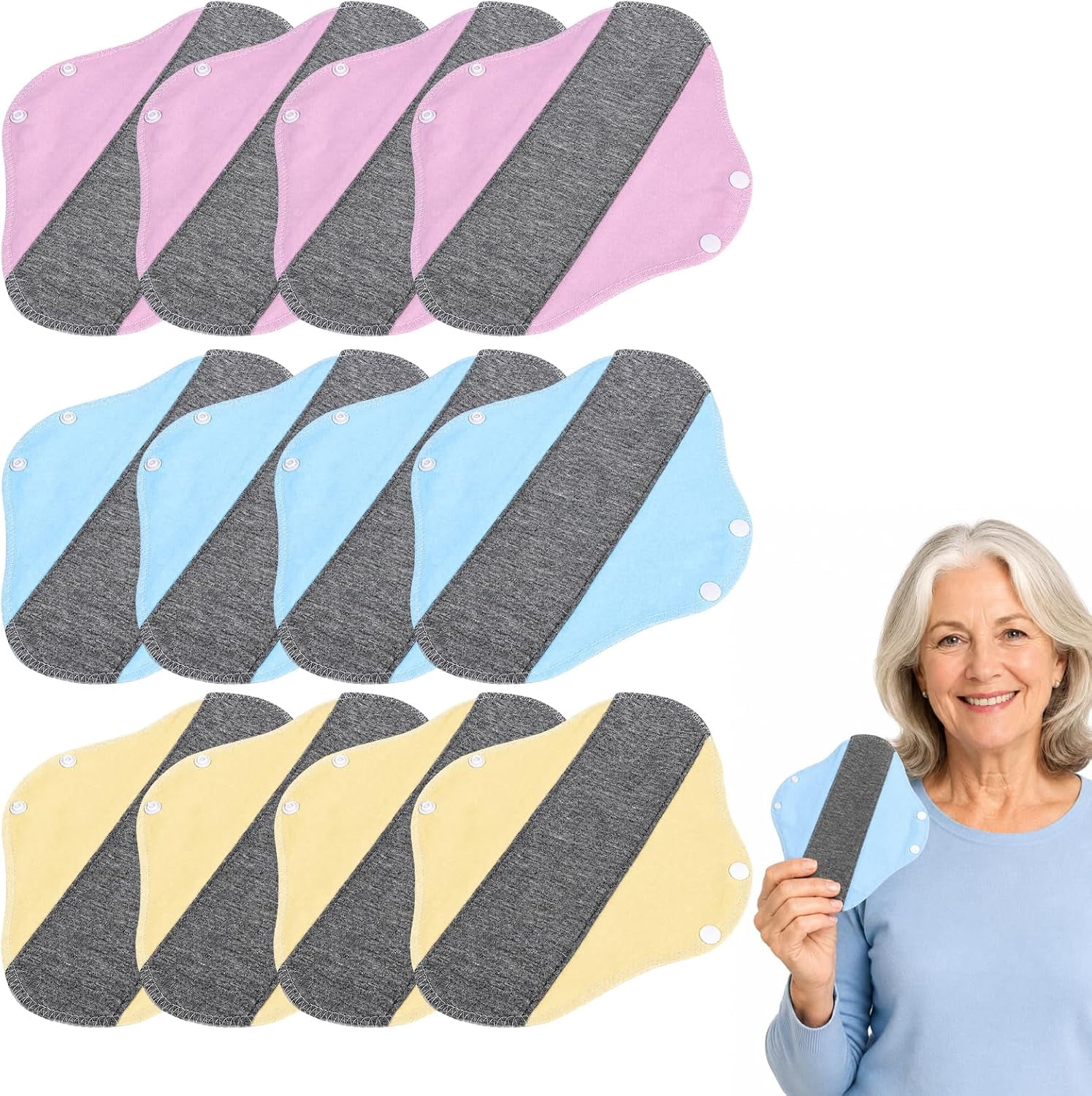 12 Count with 3 Colors,Reusable Incontinence Pads, Reusable Pads for ...