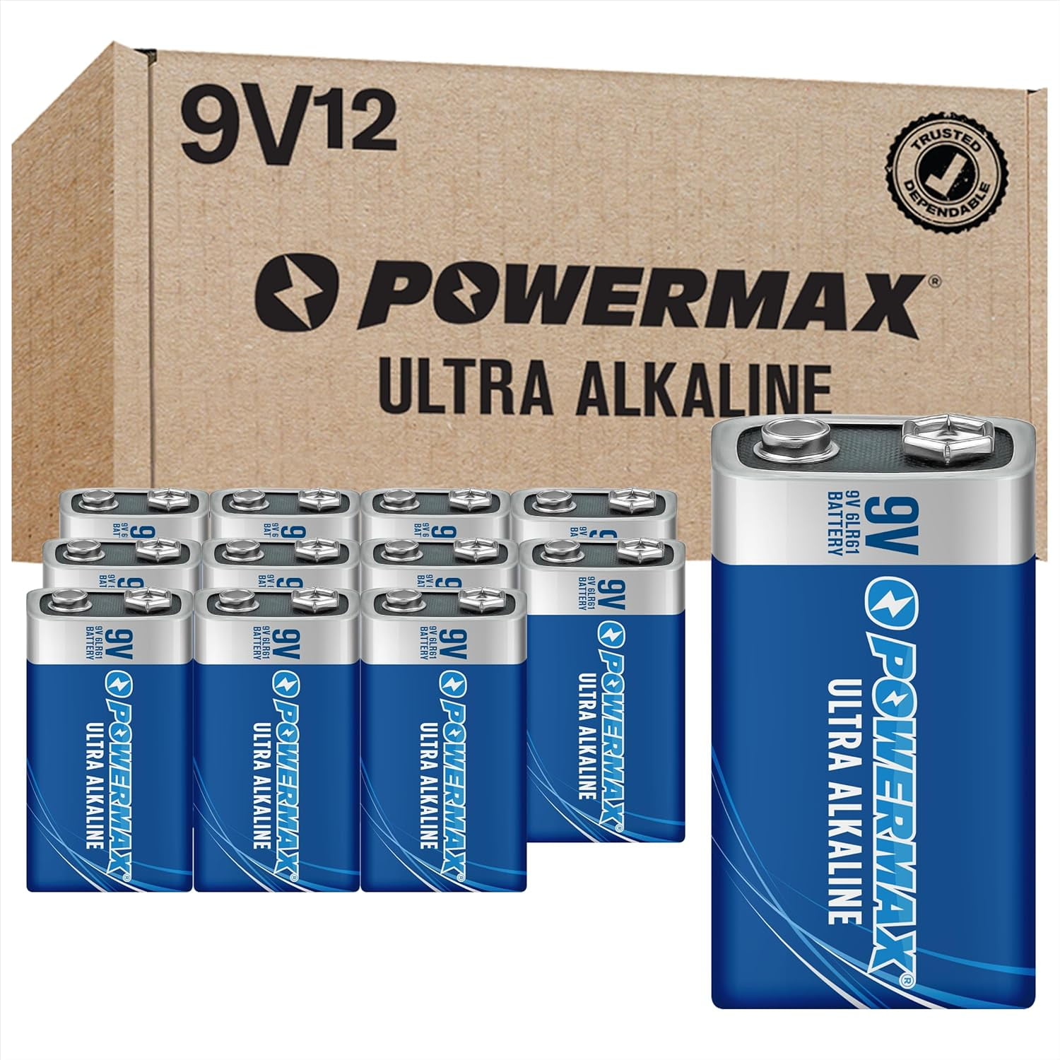 12-Count 9V Batteries, Ultra Long Lasting Alkaline Battery for Home and ...