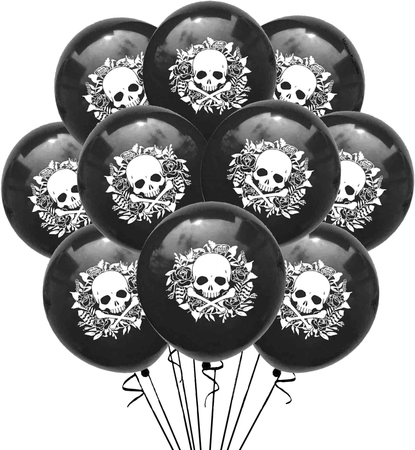 12 Count Black Skull Balloons, Skull Crossbones and Roses Birthday ...