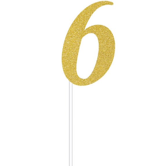 12 Count Bulk Pack Gold Glitter #6 Cake Toppers - Walmart.com