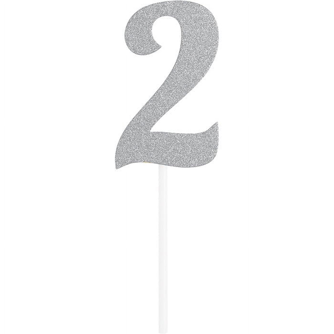 12 Count Bulk Pack Number 2 Silver Glitter Cake Toppers - Walmart.com
