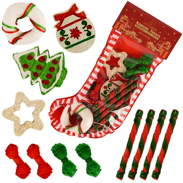 Pet Paradise 12-Count Xmas Dog Rawhide Stocking, Small Dogs Chew Treats ...