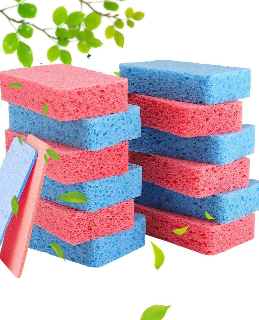 12-Count Cleaning Scrub Sponge- Compressed Cellulose Sponges Non ...