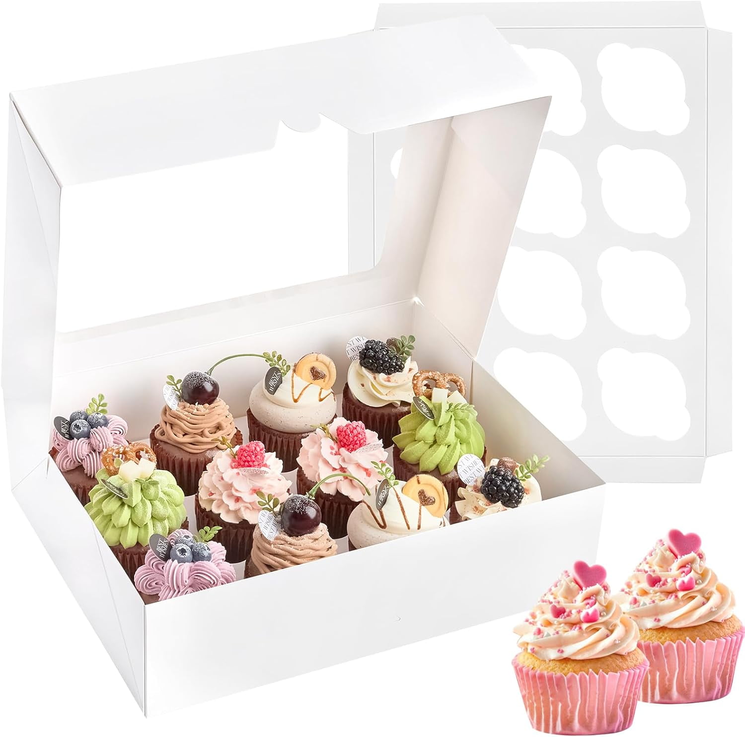 12 Count Cupcake Boxes, 12 Pack White Cupcake Containers with Windows ...