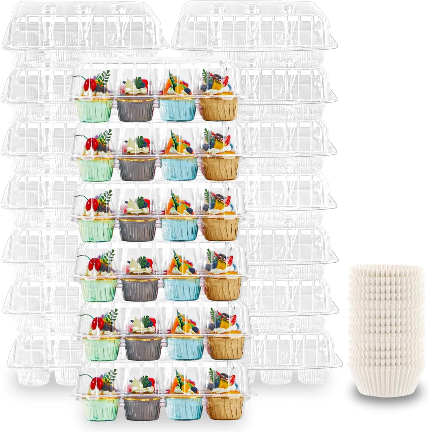 12 Count Cupcake Containers, 12 Pack Clear Plastic Cupcake Carriers ...