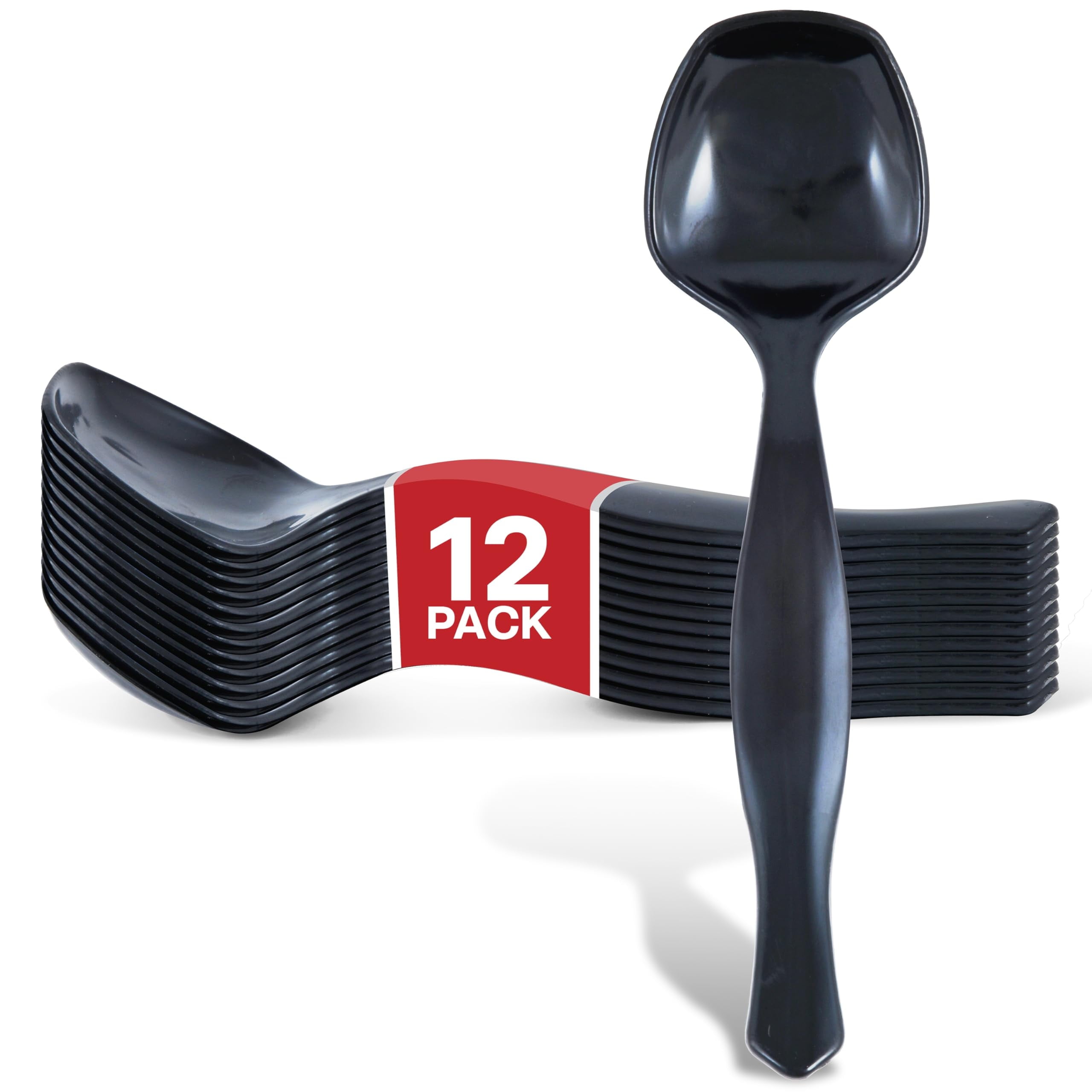 12 Count Disposable Serving Spoons, Black Plastic Serving Spoons for ...