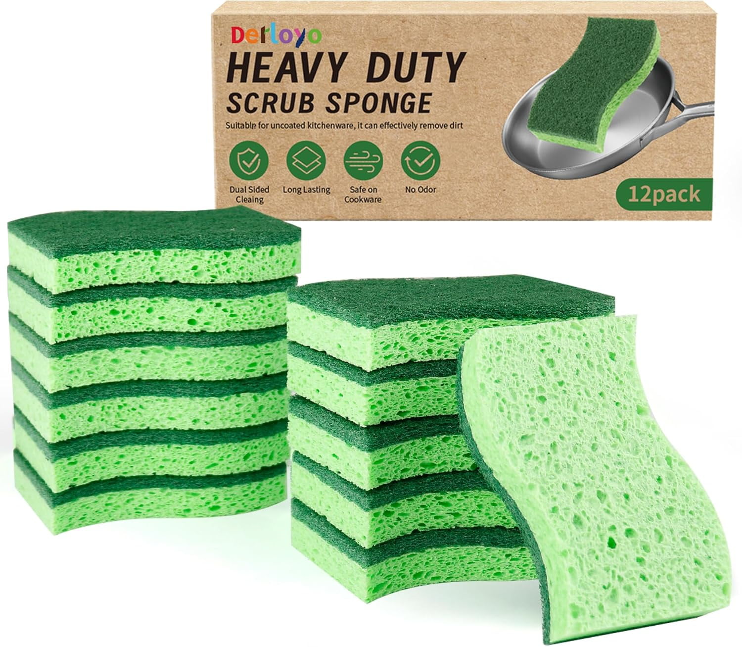 12 Count Heavy Duty Scrub Sponges,Long Lasting Cleaning Sponges for ...