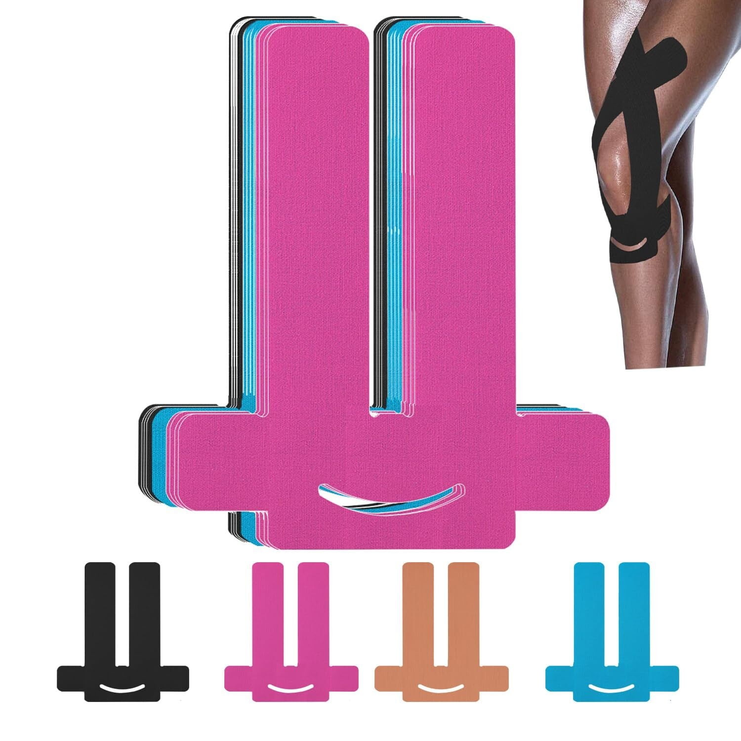 12 Count Precut Kinesiology Tape for Knees, Waterproof Knee Tape for Knee Pain Relief Pre Cut ...