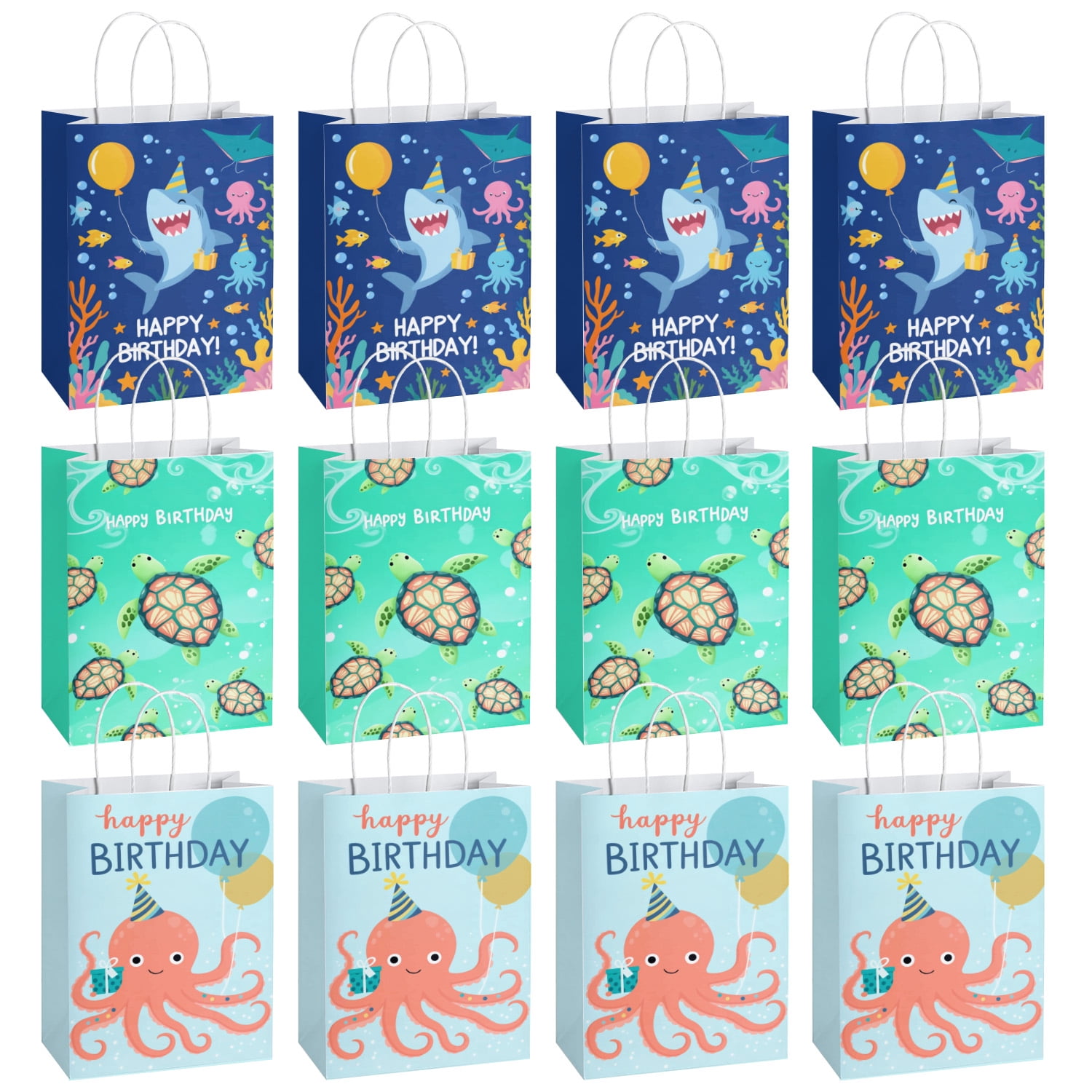 12 Count Sea Creature Themed Birthday Paper Bags, Colorful Party Favor ...