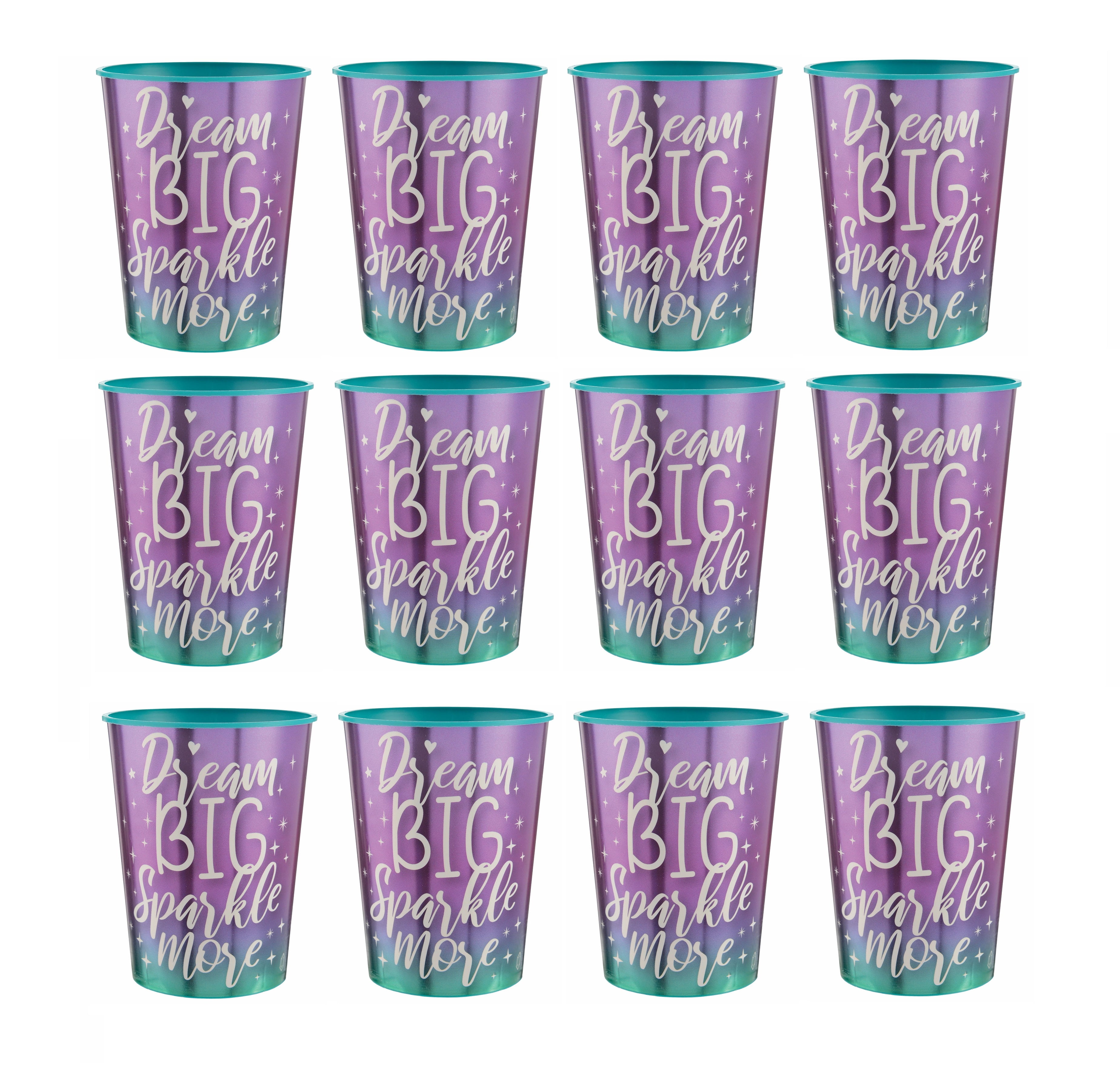 (12 Count) Sparkle Metallic Favor Cup "Dream Big Sparkle More" 16 oz ...