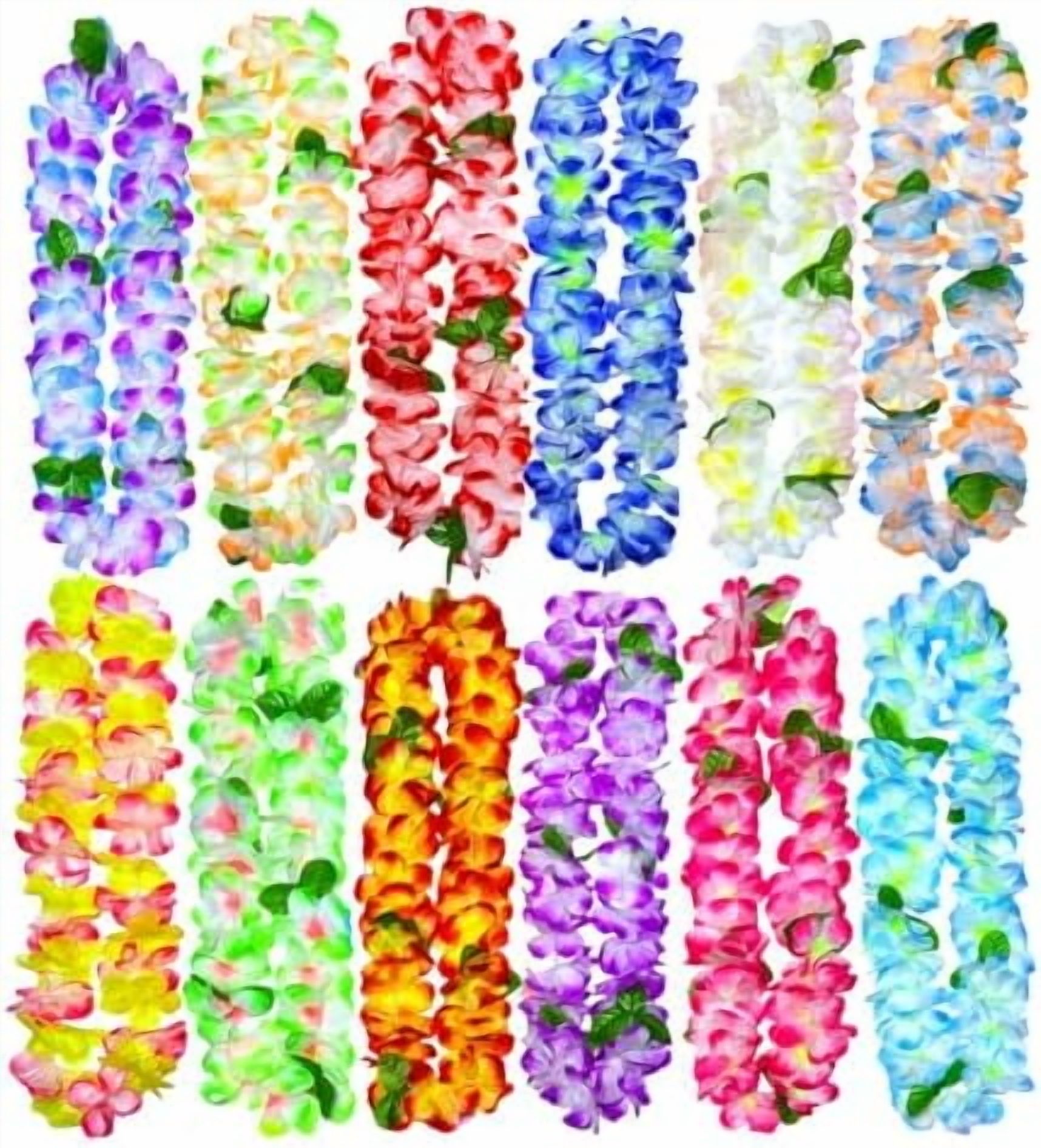12 Counts Hawaiian Leis for Luau Party Supplies, Tropical Flower Lei ...