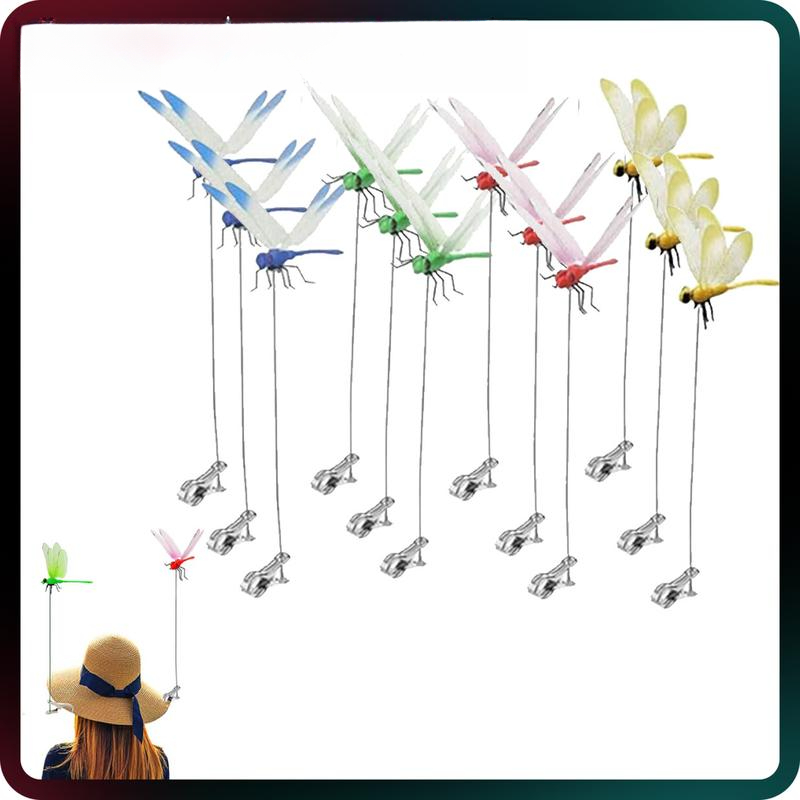 12 Counts Outdoor Fake Dragonfly Rod Clip, Garden Metal Dragonfly Clip ...