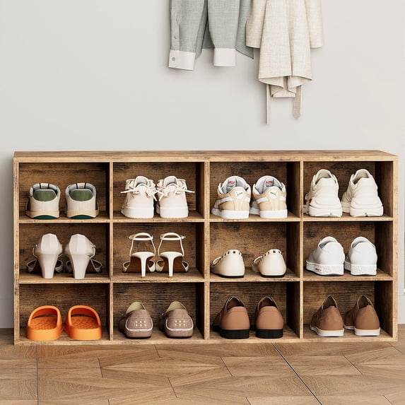12-Cubby Shoe Rack, 3-Tier Wood Organizer, Multifunctional Organizer ...
