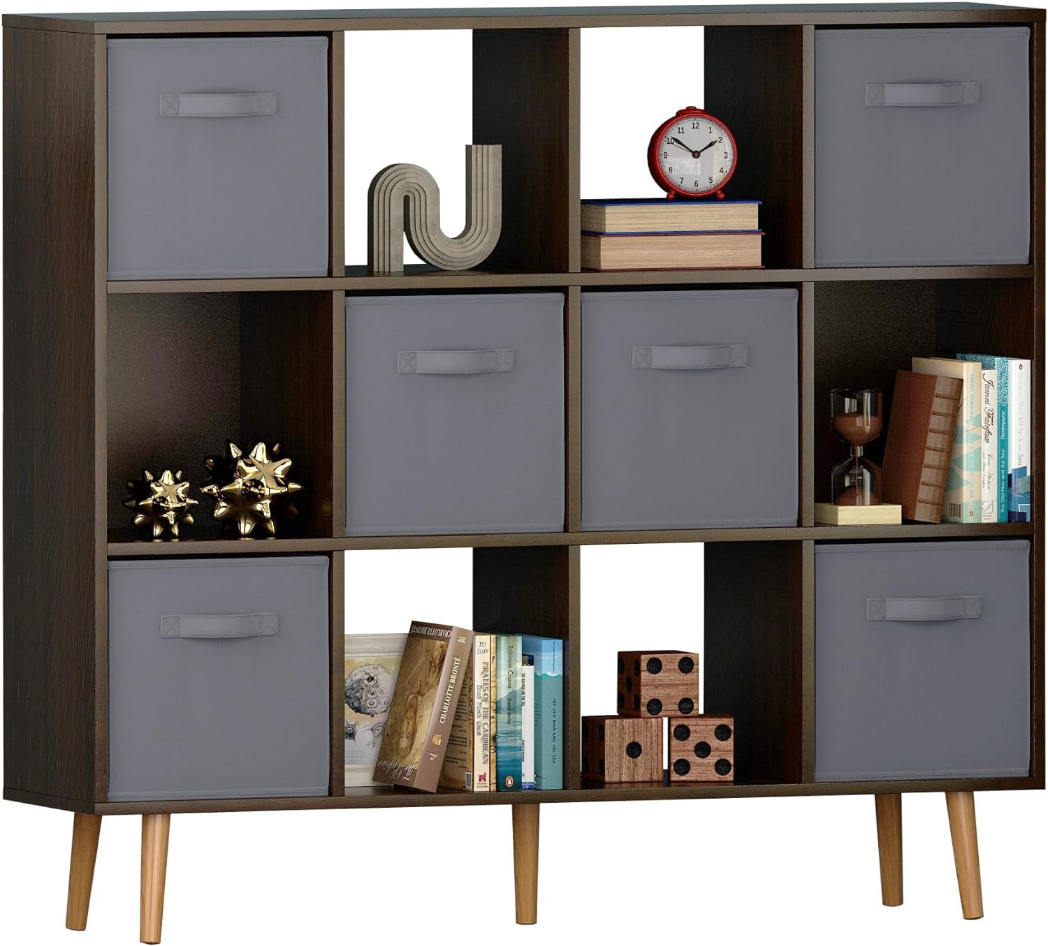 12-Cube Book Storage Organizer, 4 Tier Freestanding Open Bookshelf, 3 ...