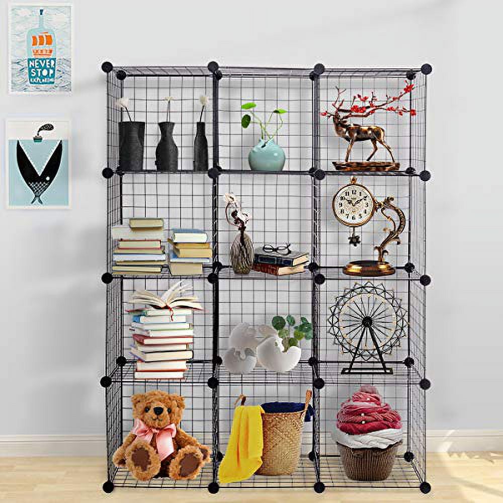 12-Cube Metal Wire Storage Cubes, Free Standing Modular Shelving Grids ...