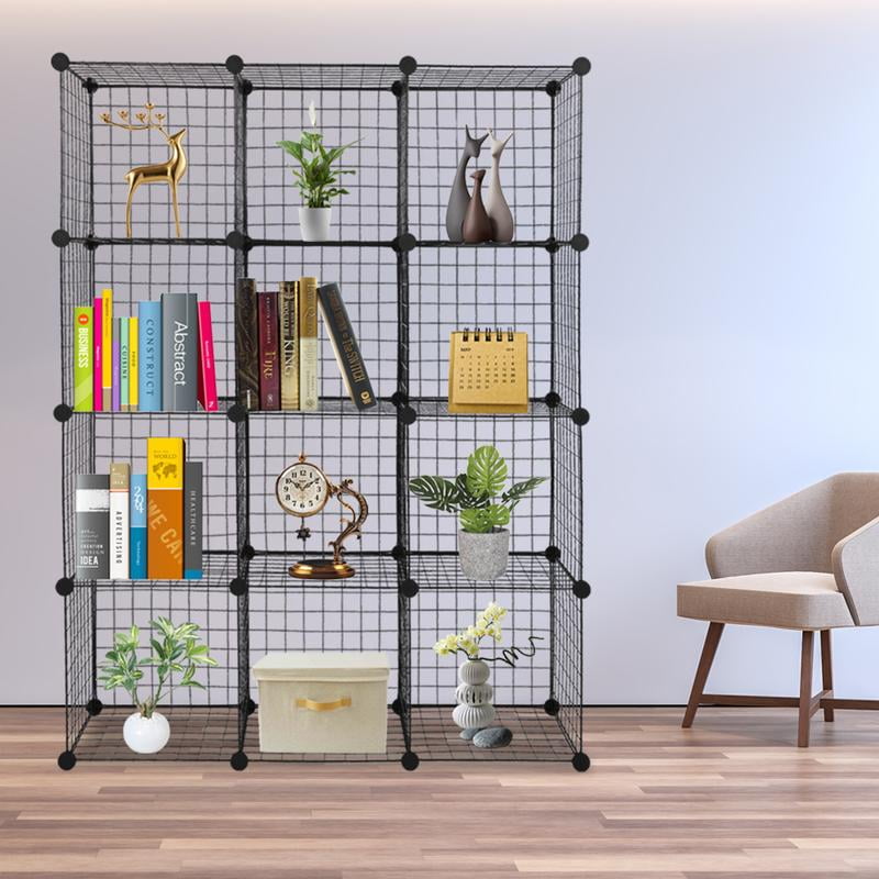 12-Cube Organizer Cube Storage Shelves Wire Cube Origami Shelves Metal ...