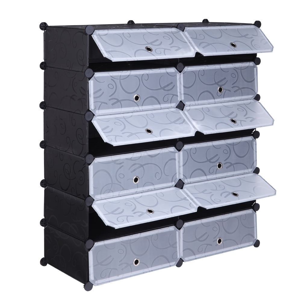 12-Cube Shoe Rack, DIY Plastic Storage Organizer,Modular closet cabinet ...