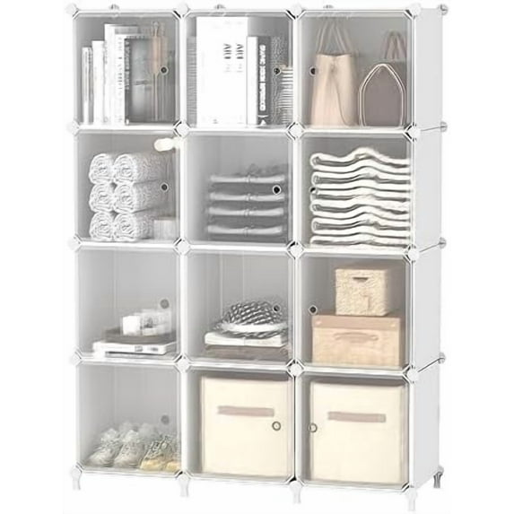 12 Cube Storage Organizer with Doors, DIY Plastic Closet Shelf, Modular ...