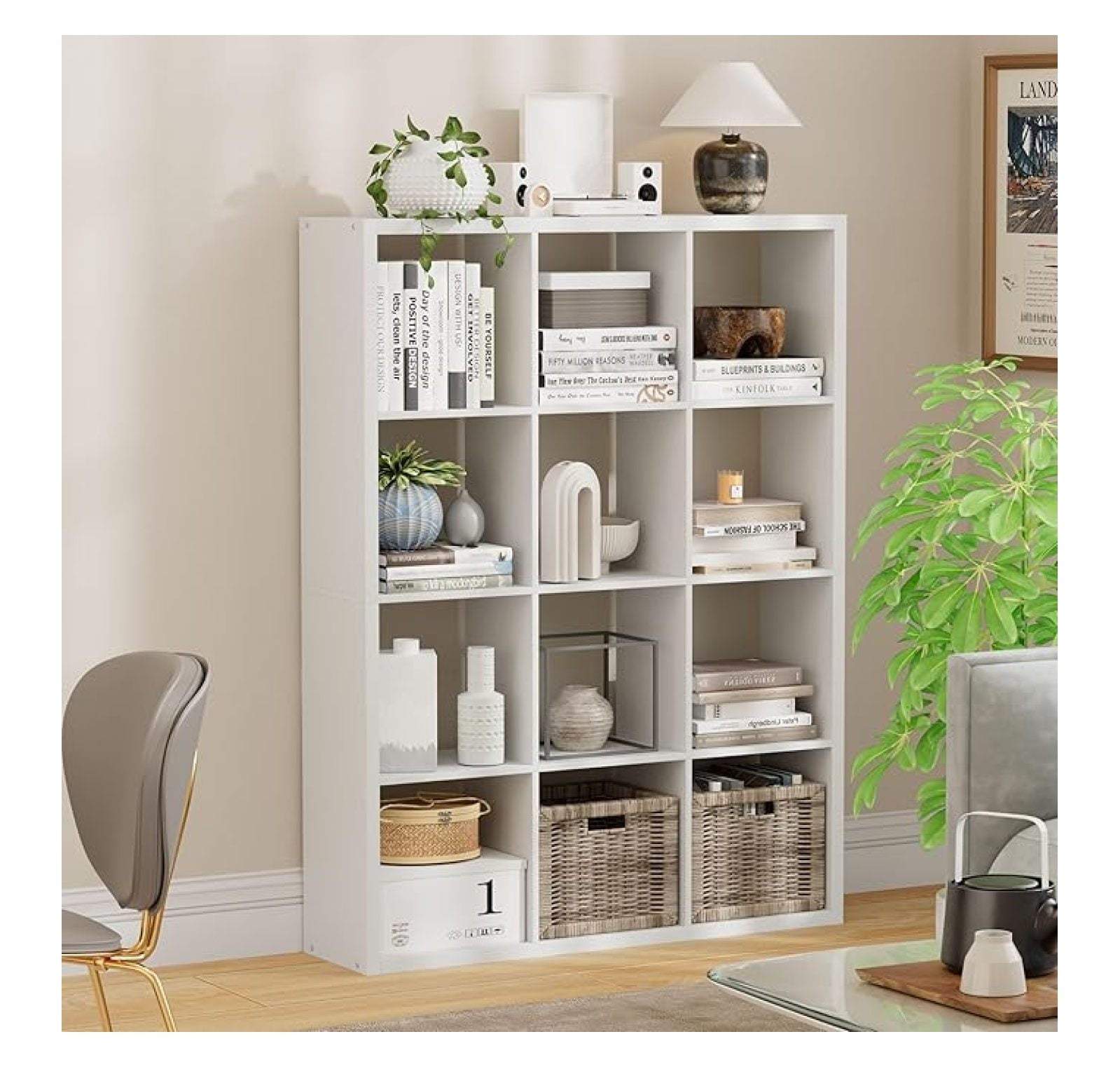 12-Cube Storage Organizer, Wooden Cube Shelf Bookcase with Reinforced ...