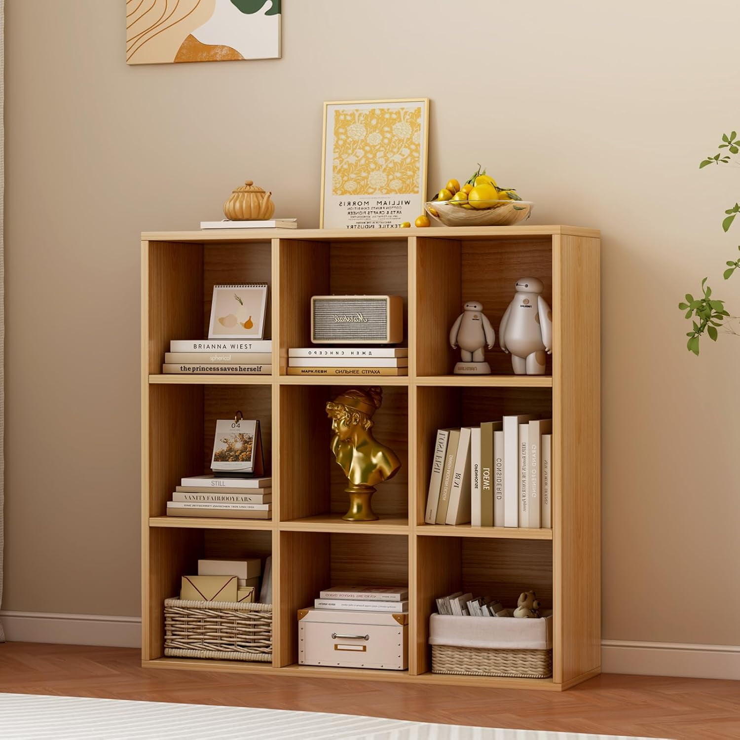 12-Cube Storage Shelf Bookcase - Wooden 3-Tier Floor Standing Open ...