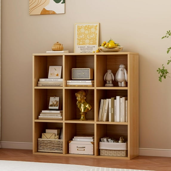 12-Cube Storage Shelf Bookcase - Wooden 3-Tier Floor Standing Open ...