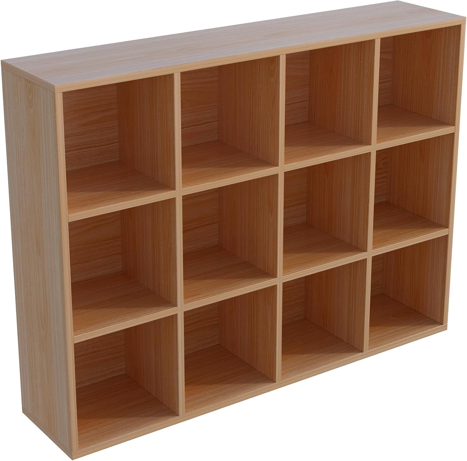 12-Cube Storage Shelf Bookcase - Wooden 3-Tier Floor Standing Open ...