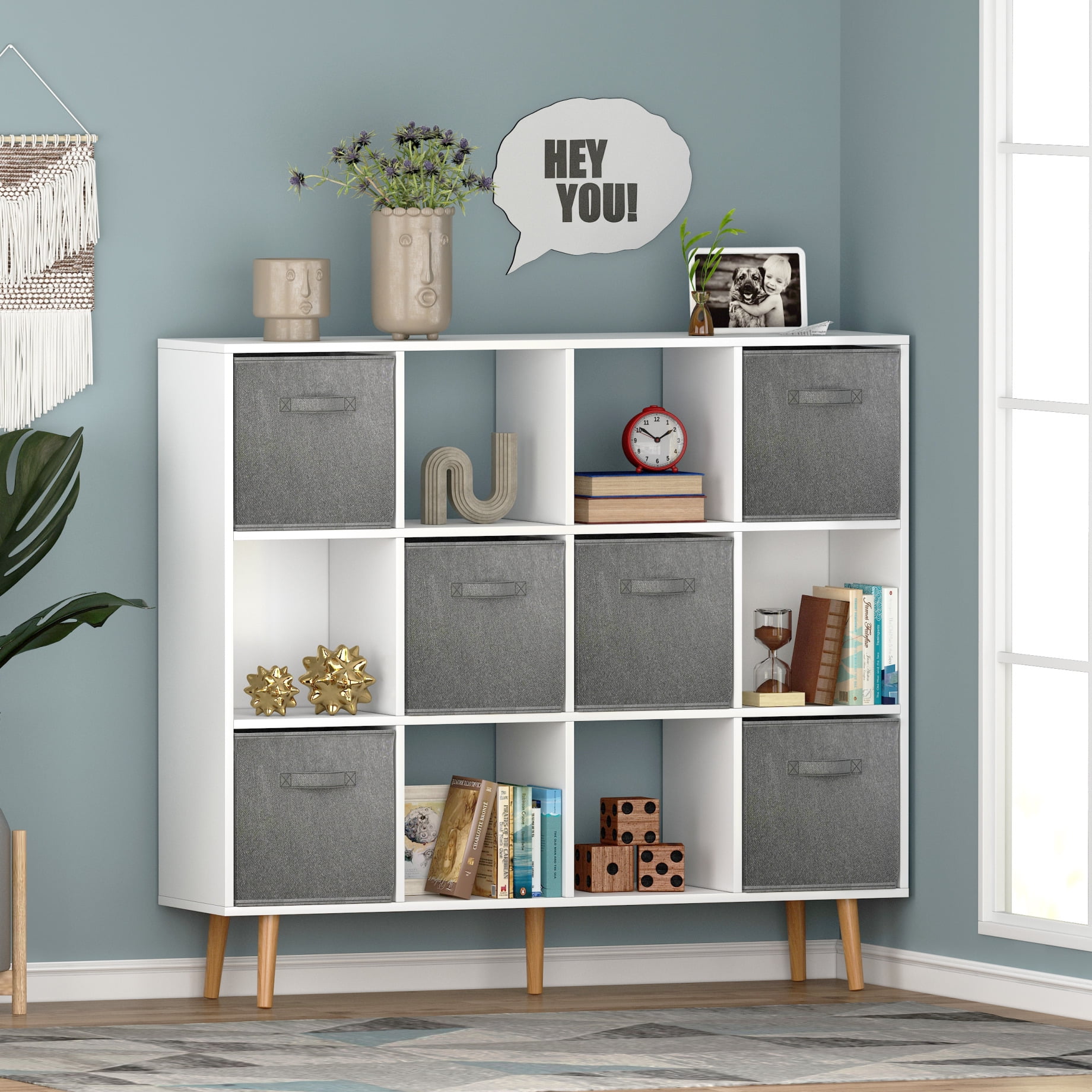 12 Cube White Bookshelf, 3 Tier Modern Minimalist Book Shelf with Legs ...