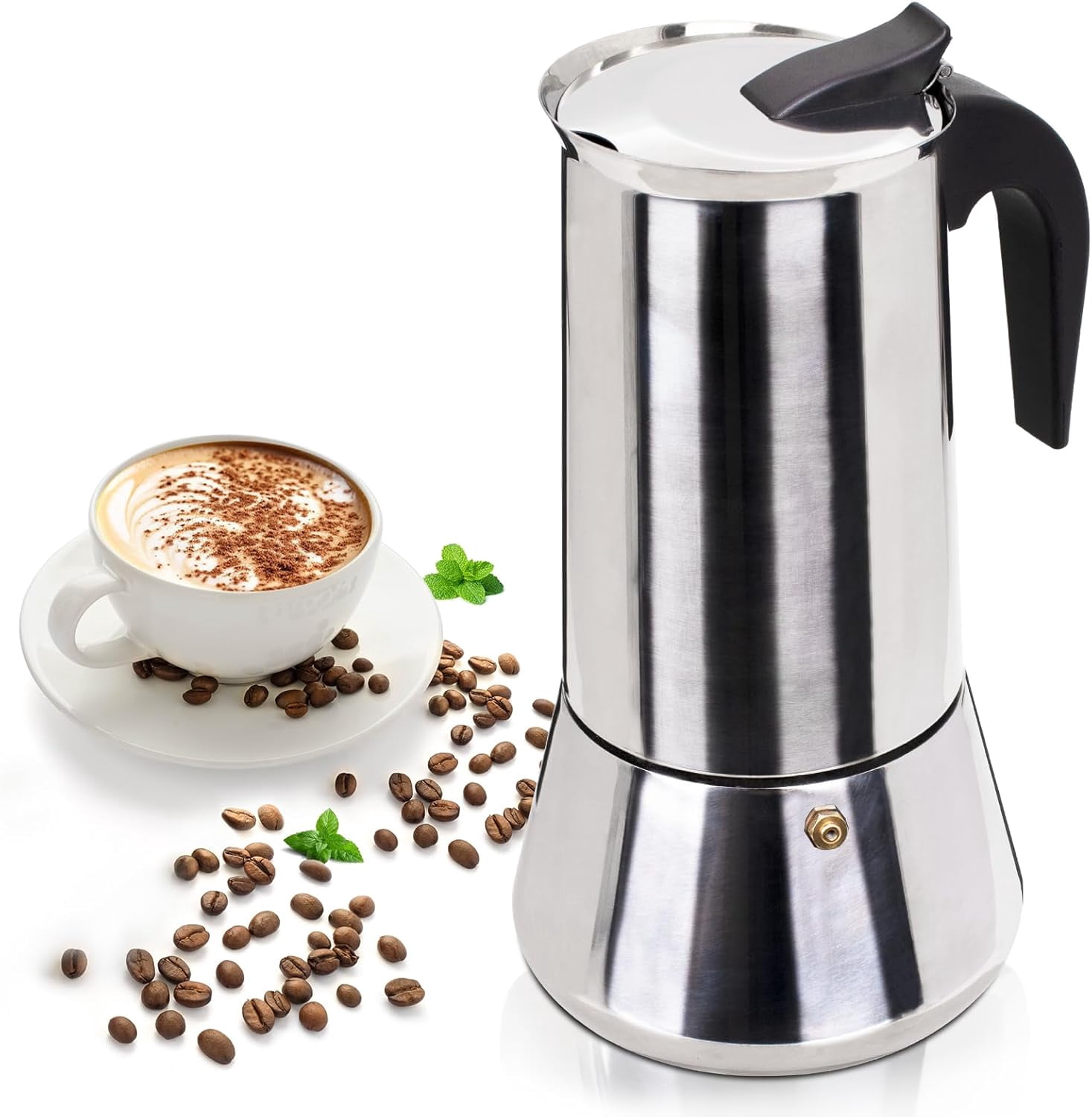 12 Cup 600ml Moka Pot Stainless Steel Espresso Coffee Maker Stovetop ...