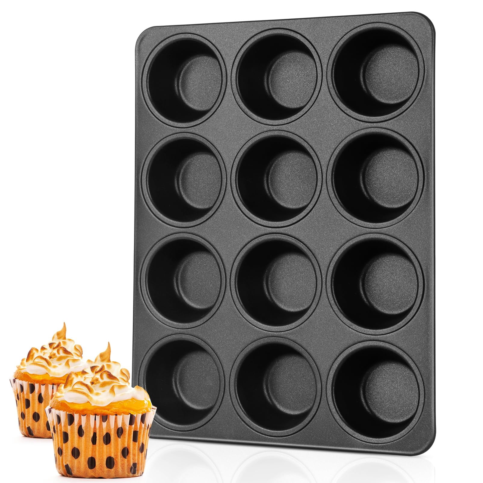 12 Cup Black 1 Muffin Pan Stainless Steel Core Nonstick Baking Tray ...