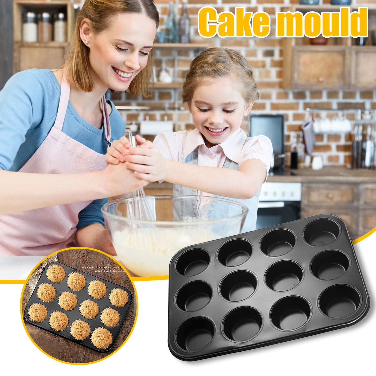 12 Cup Carbon Steel Muffin Cupcake Baking Pan Non Stick Dishwasher ...