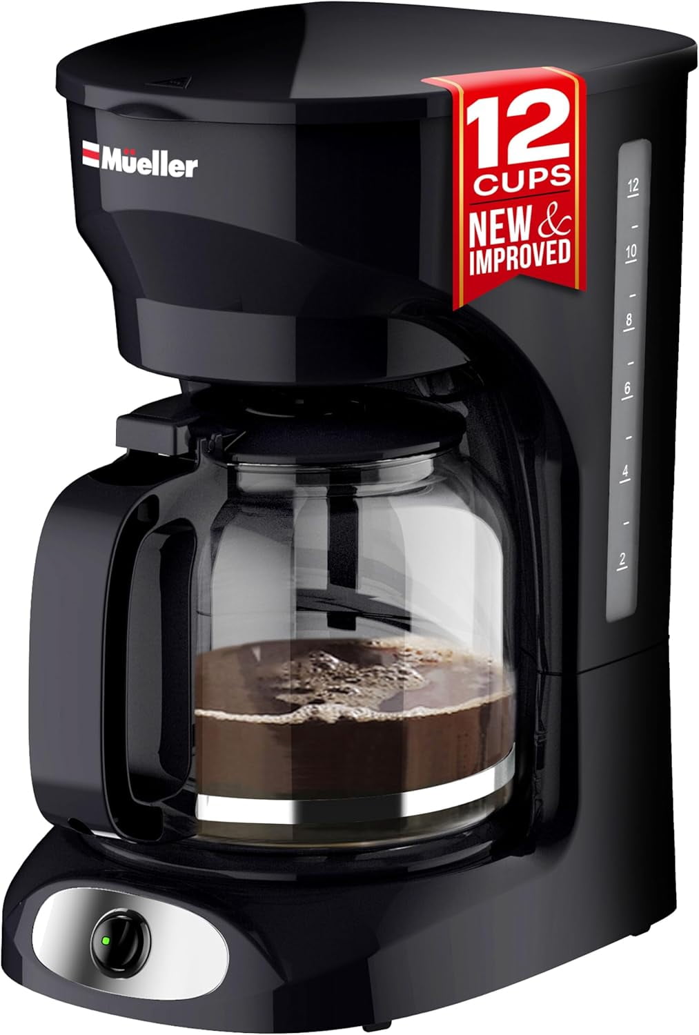 12-Cup Drip Coffee Maker - Borosilicate Carafe, Auto-Off, Reusable ...