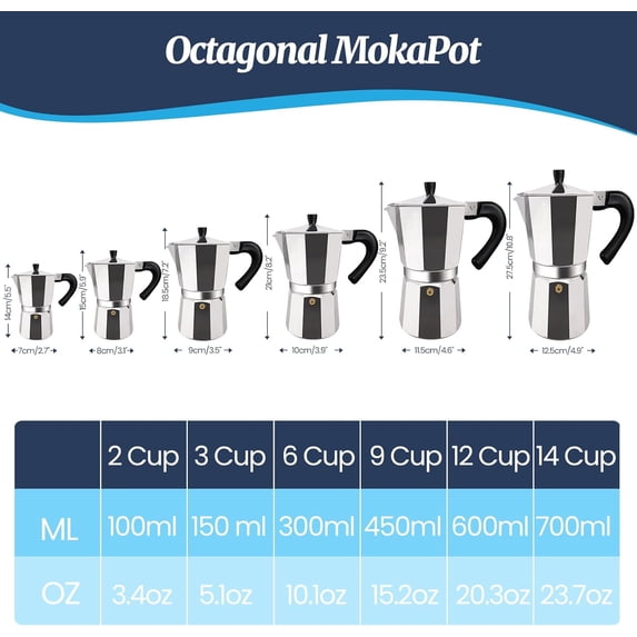 12 Cup Moka Pot Aluminum 600ml Italian Coffee Maker Stovetop Espresso ...